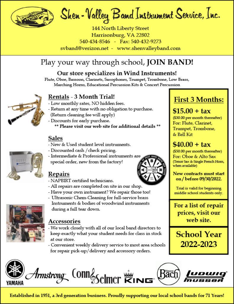 Band Instrument Rentals - Shen-Valley Band Instruments - Harrisonburg, VA